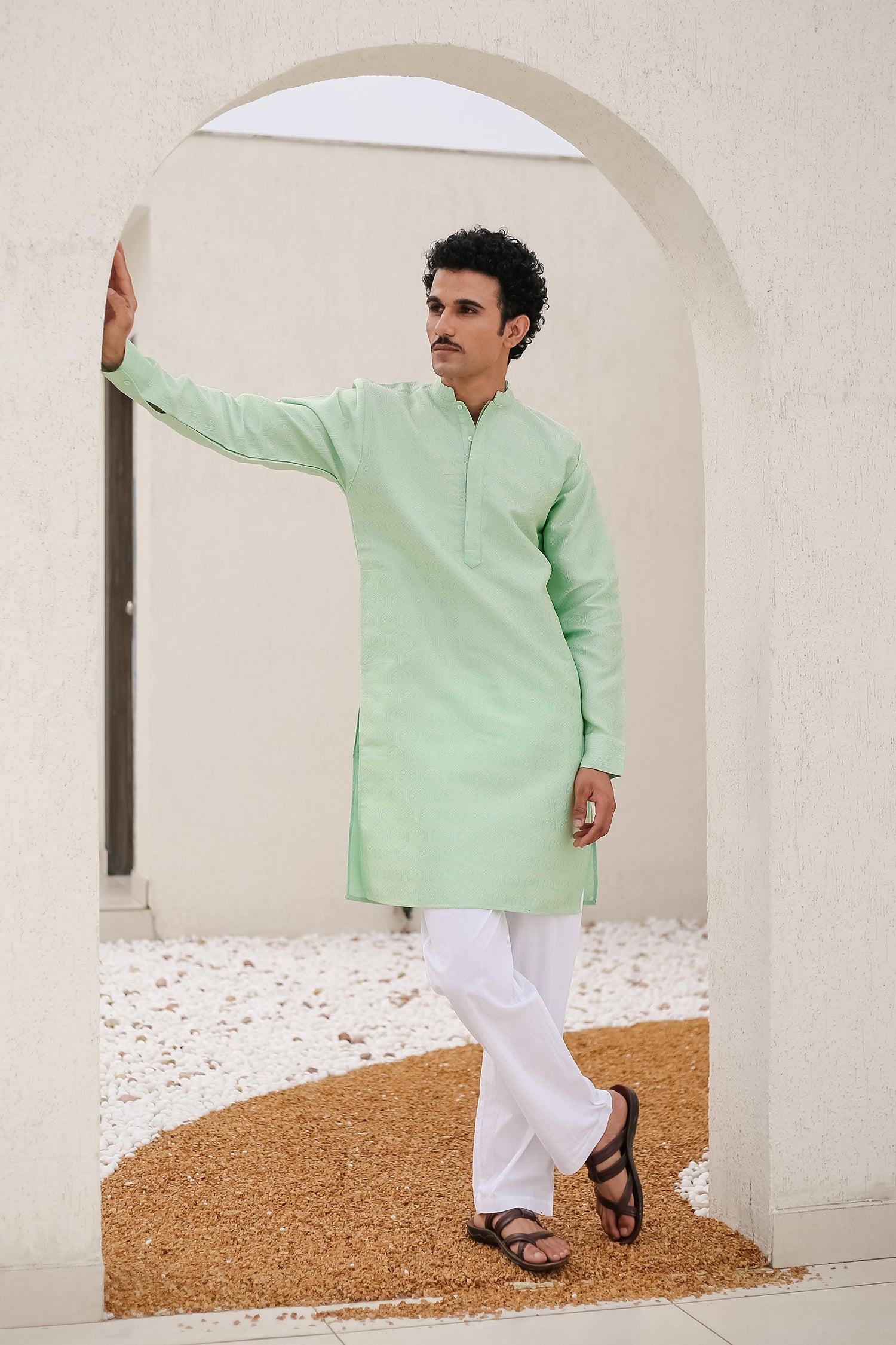 House Of Kari(Chikankari Clothing) - Men's Kurta In Jacquard Self Lime ...
